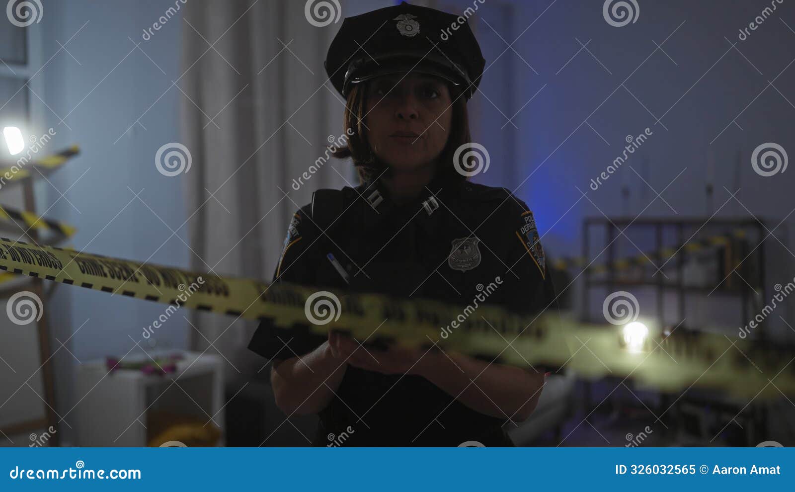 A Focused Policewoman Taking Notes at Crime Scene Indoors Stock Image ...