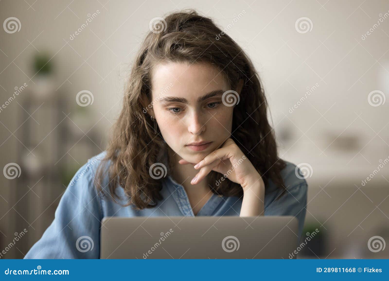Focused Pretty Student Girl Studying Online at Home Stock Photo - Image ...