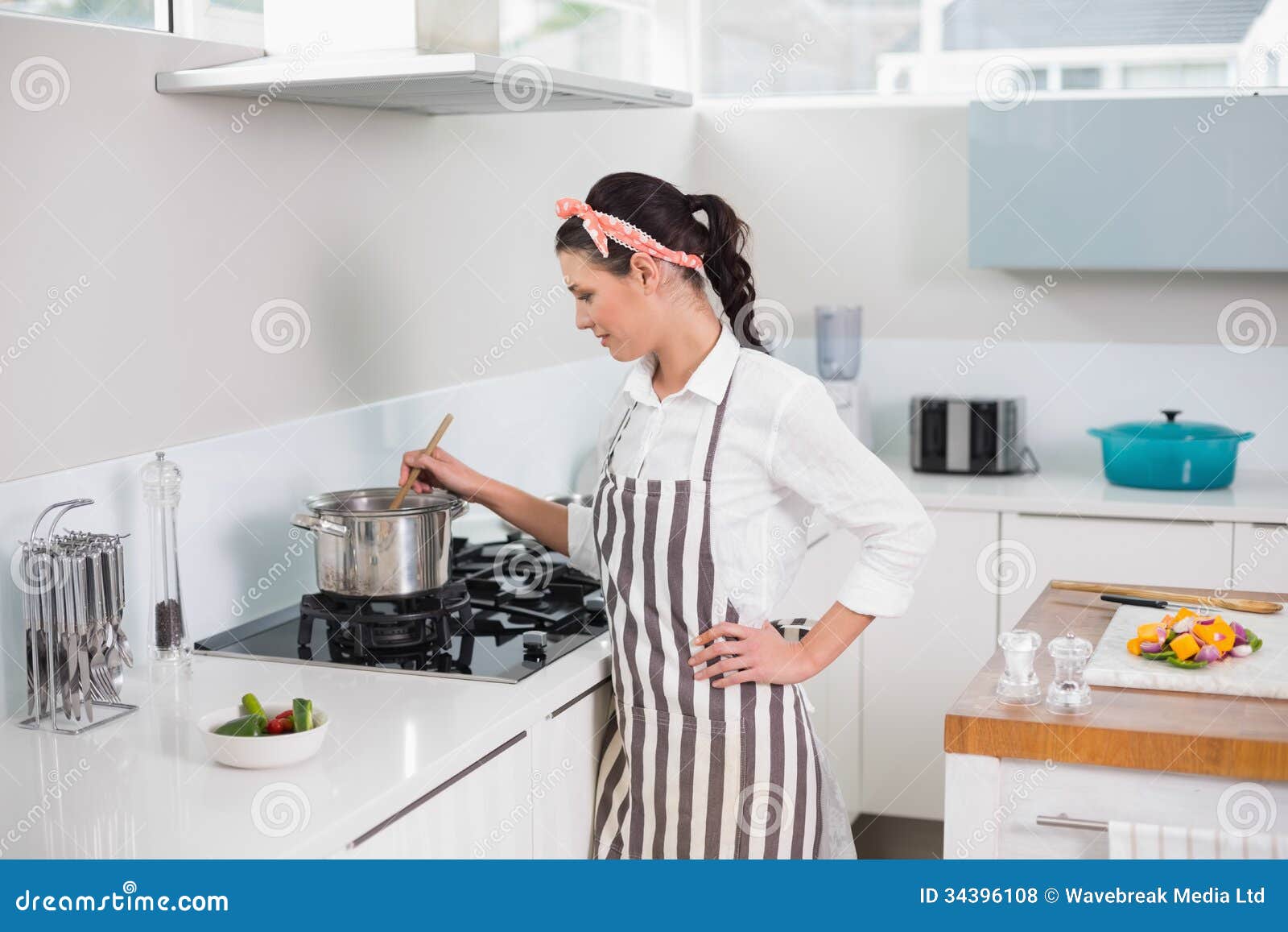 Focused Pretty Woman Cooking Stock Photo - Image of view, ethnicity ...