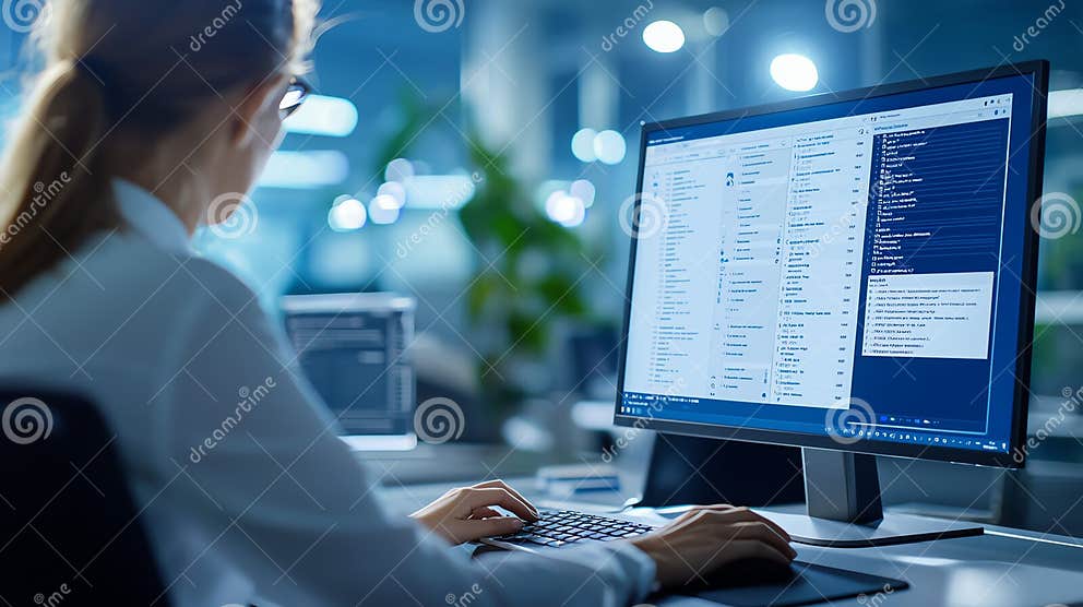 A Focused Professional Working on a Computer Analyzing Data and ...