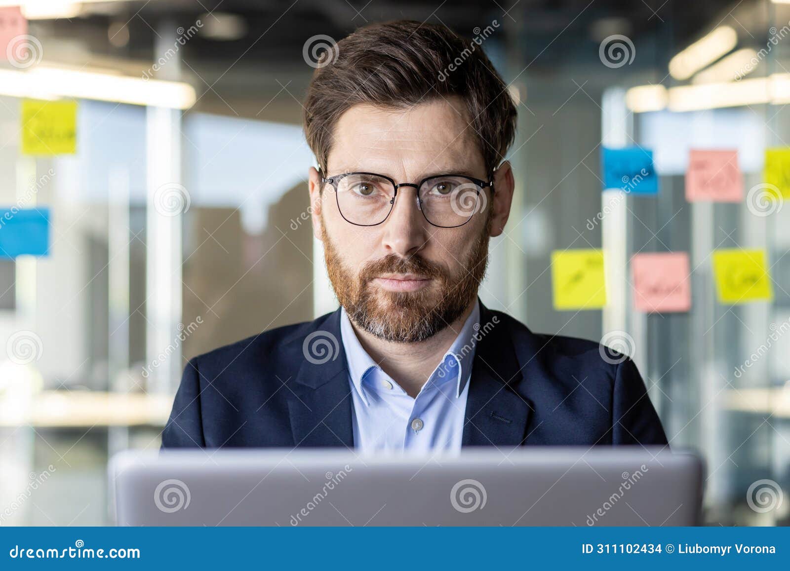 Professional at Work with Laptop and Sticky Notes Stock Photo - Image ...