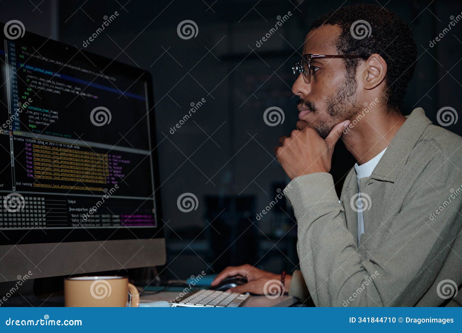 Focused Programmer Working on Code at Computer Stock Photo - Image of problem, person: 341844710