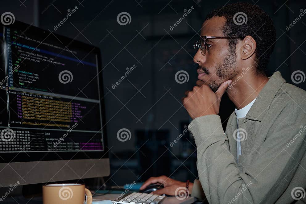 Focused Programmer Working on Code at Computer Stock Photo - Image of ...