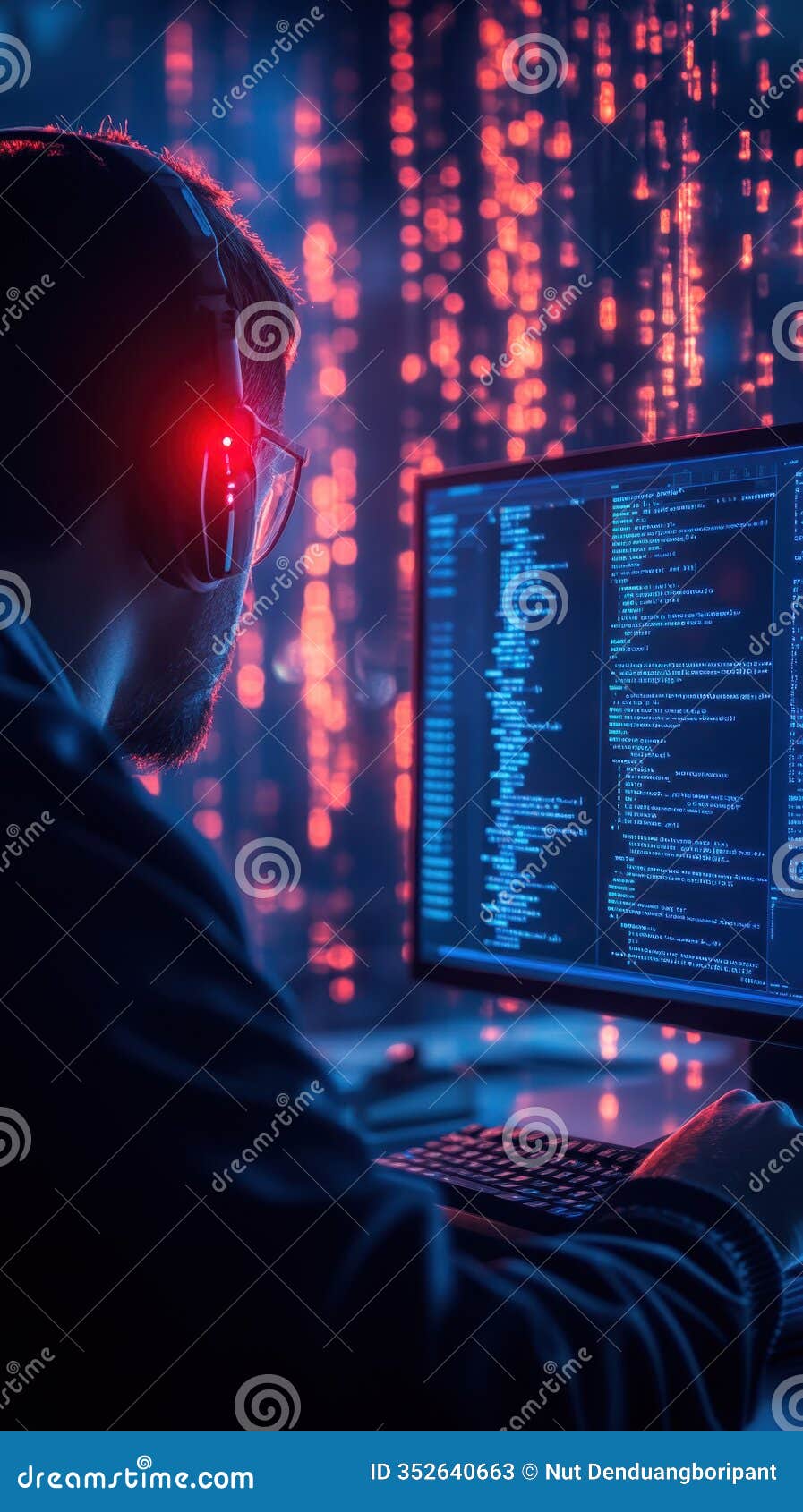 Focused Programmer Working with Code in Dark Room Stock Illustration ... Focused Programmer Working with Code in Dark Room Stock Illustration ...