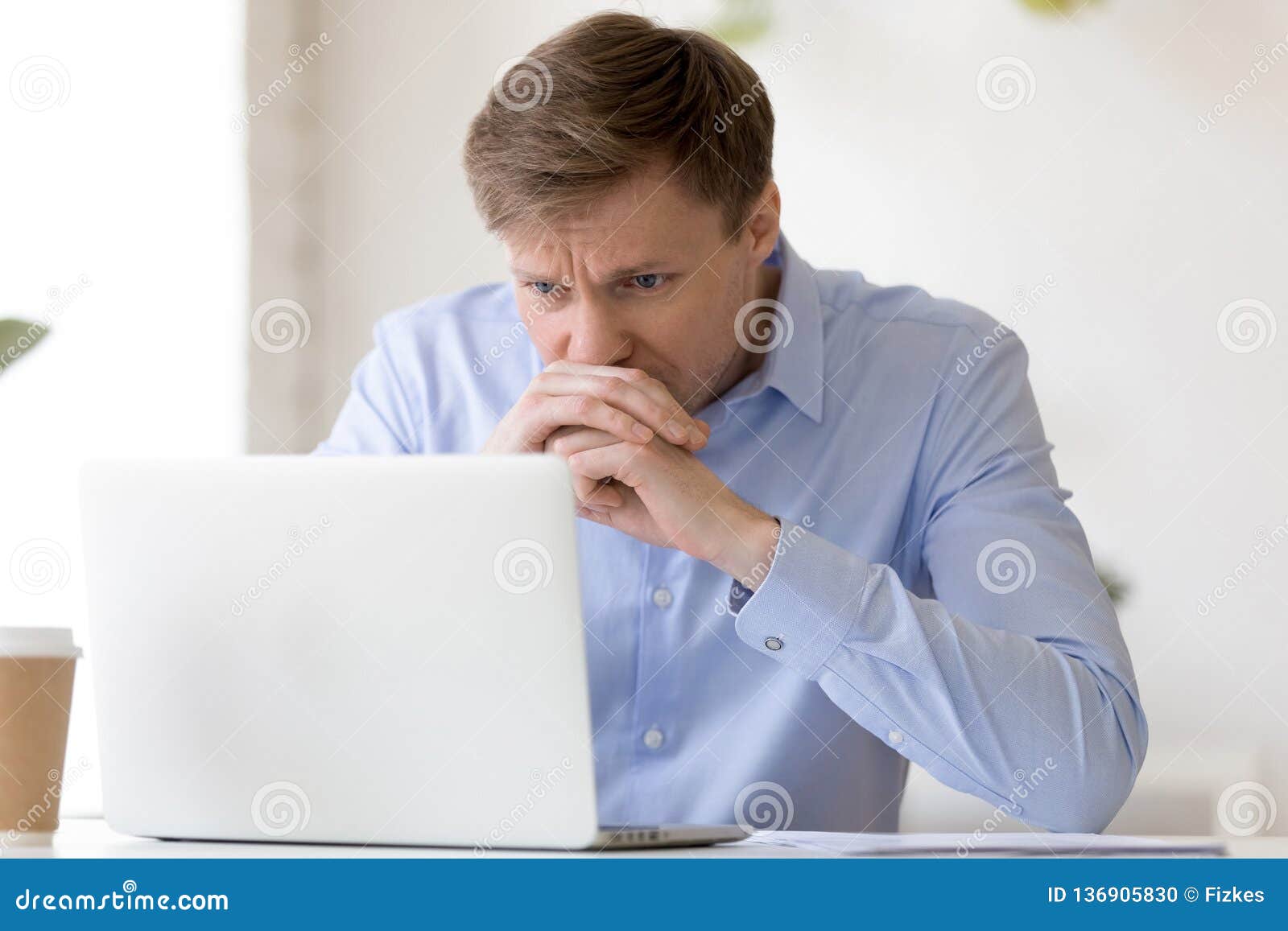 Focused Businessman Looking at Laptop Screen, Thinking about Bus Stock ...