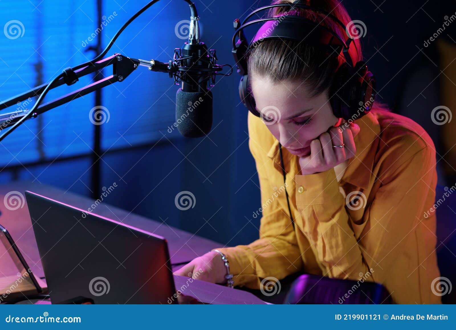 Professional Radio Host Working in the Studio Stock Image - Image of ...