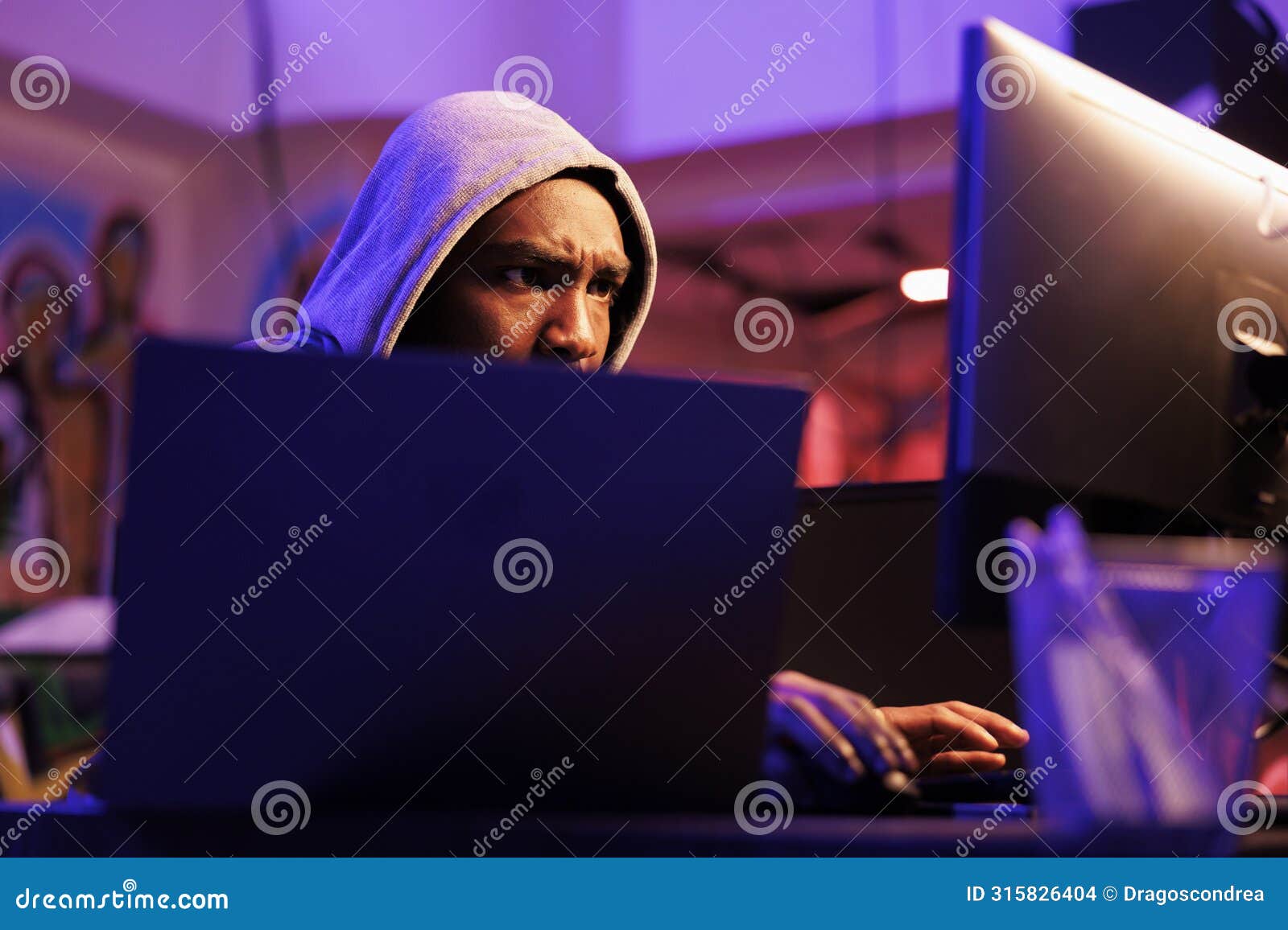 Focused Scammer Cracking Password Stock Photo - Image of cybercriminal ...