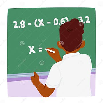 Focused Schoolboy Confidently Solving Math Problem on the Blackboard ...