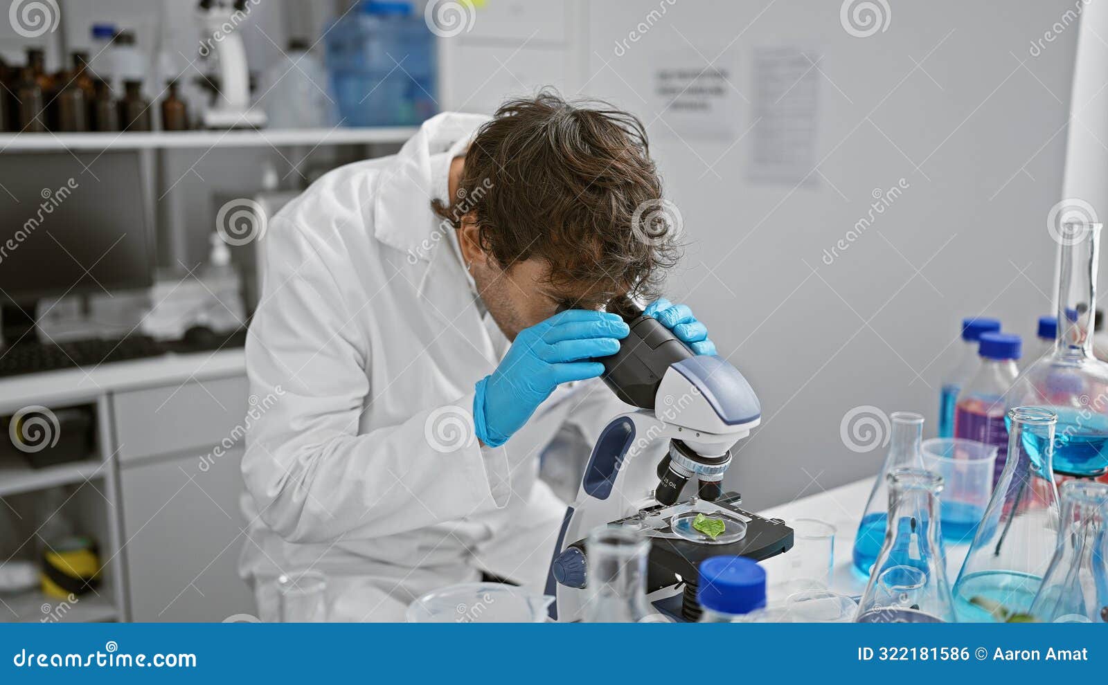Focused Scientist Examining Samples on a Microscope in a Laboratory ...