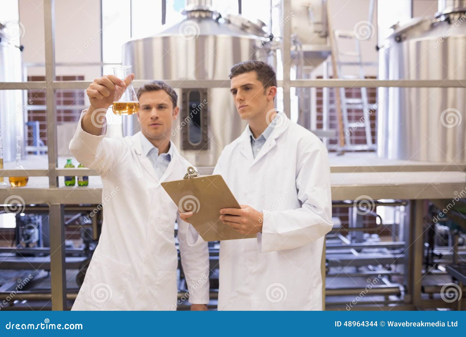 Focused Scientist Team Looking at Beaker Stock Photo - Image of front ...