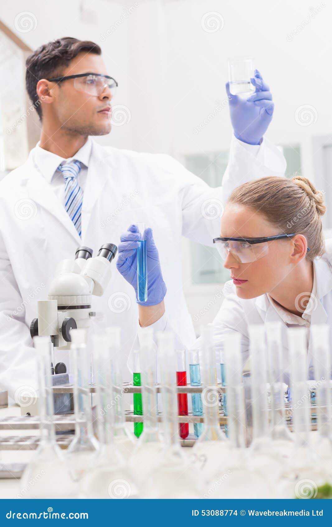 Focused Scientists Examining Test Tube and Beaker Stock Photo - Image ...