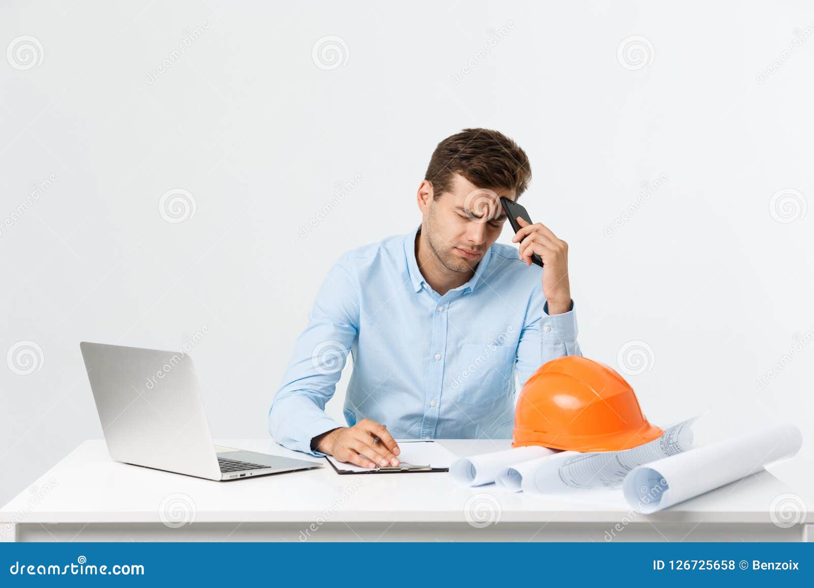 Focused Serious Hardworking Engineer Busy Working on Big Architectural ...