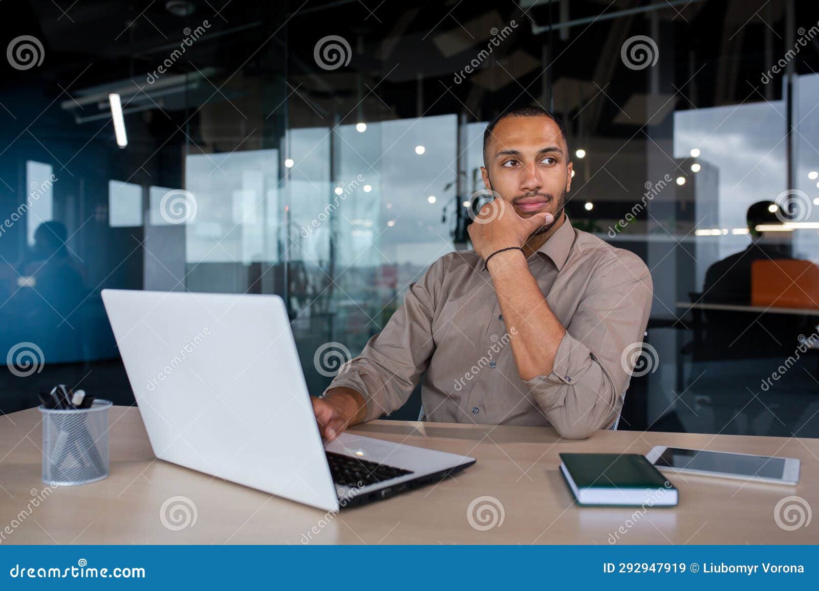 Focused Serious Thinking Businessman at Workplace Inside Office, Man ...