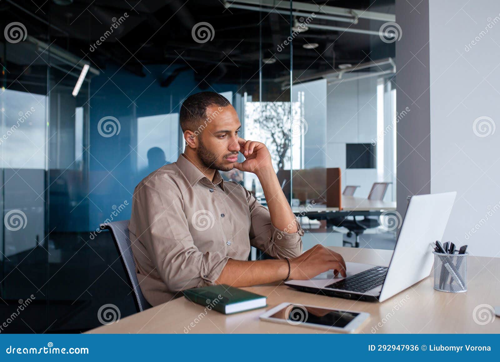 Focused Serious Thinking Businessman at Workplace Inside Office, Man ...