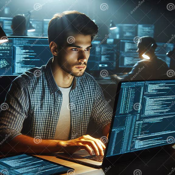 Focused Software Developer Coding in a High-tech Environment Stock Image - Image of workplace ...