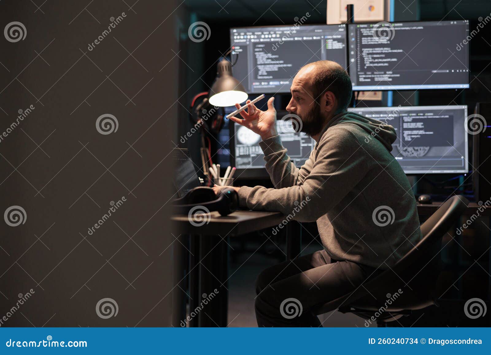 Focused Software Engineer Thinking about Source Code Stock Photo ...