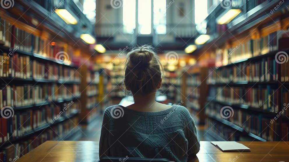Focused Student is Deeply Engaged in Studying at the Library ...