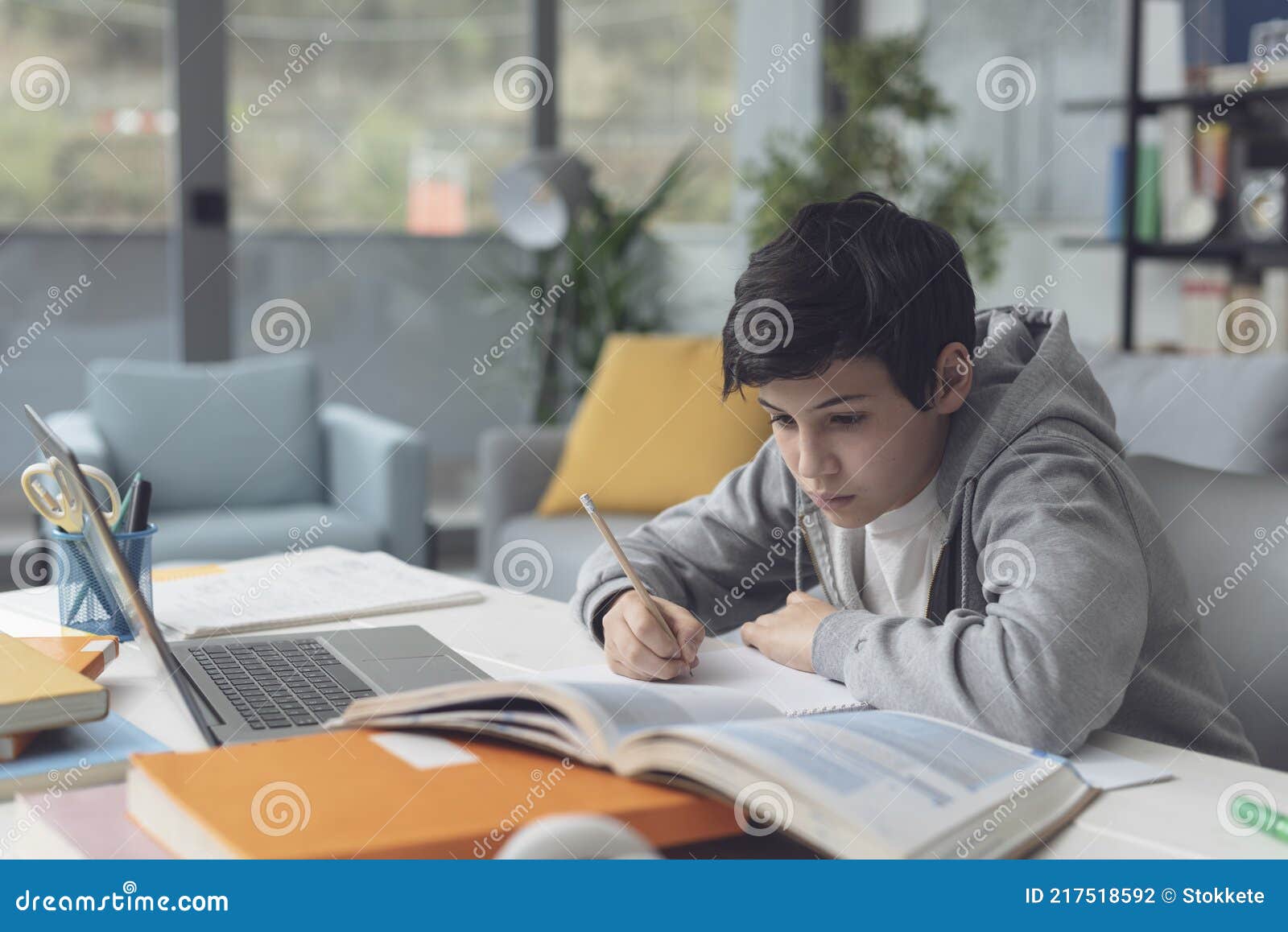 Focused Student Doing His Homework Stock Photo - Image of learning ...
