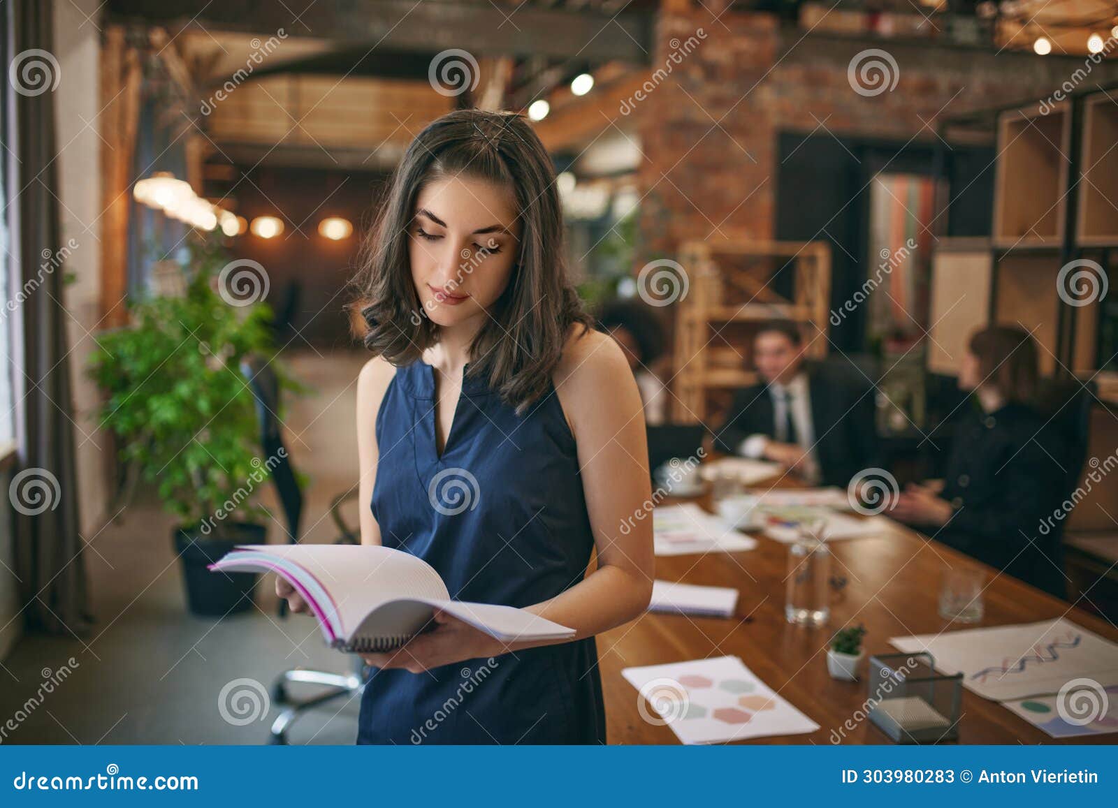 Focused Student Girl Studying in Public Library for Work on Study ...