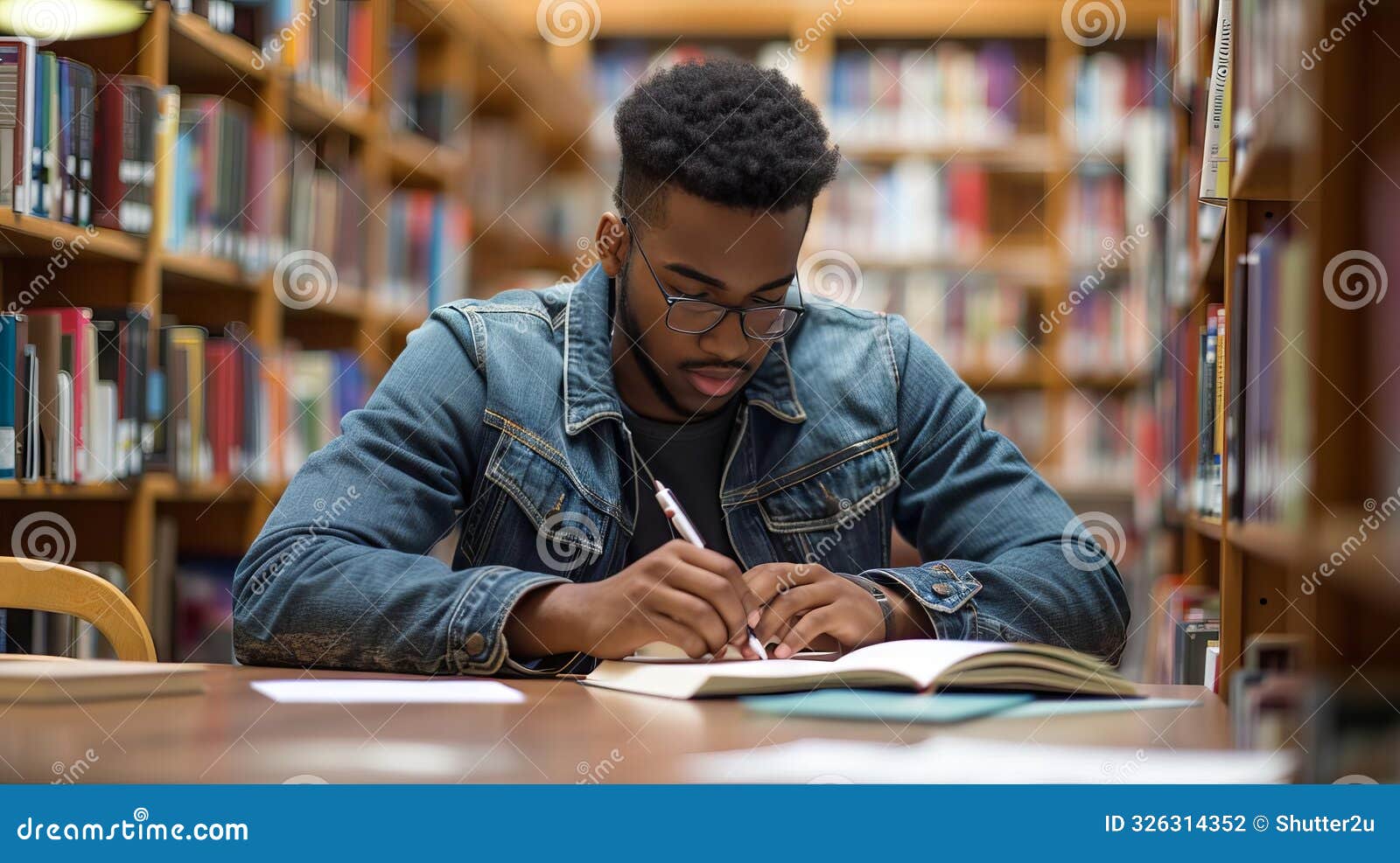 Focused Student Studying in a Library Stock Illustration - Illustration ...