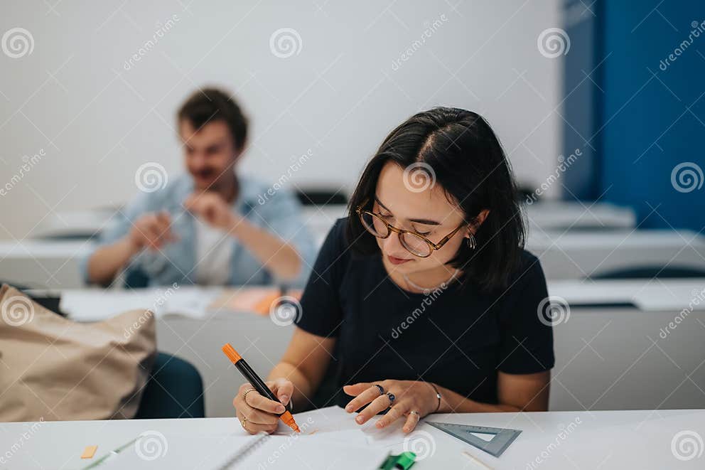 Focused Student Working on Tasks in a Classroom Environment Stock Image ...