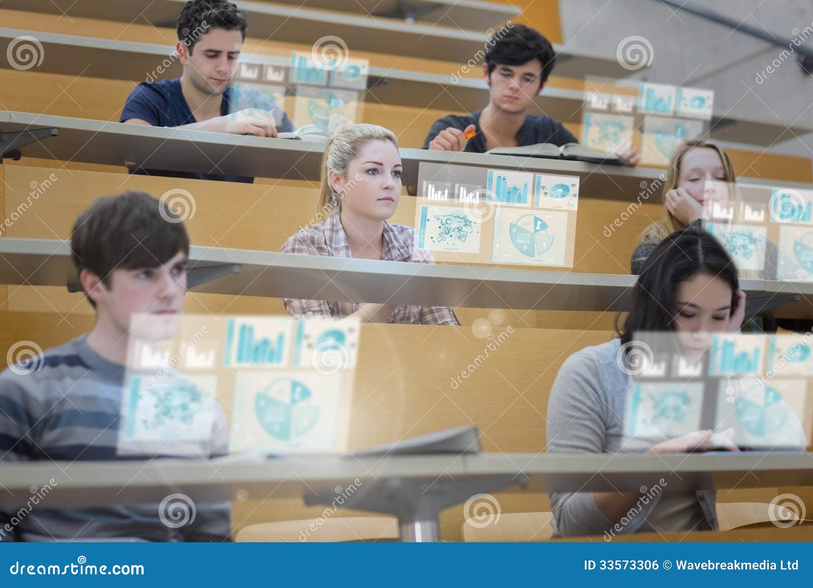 Focused Students in Lecture Hall Working on Their Futuristic Tab Stock ...