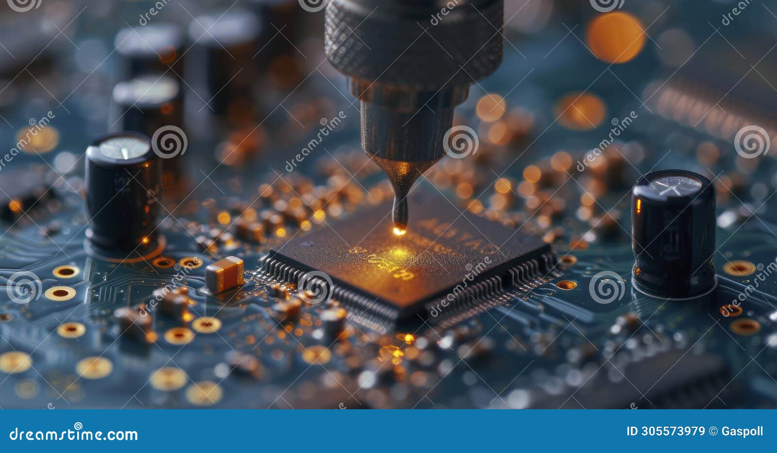 The Focused Task of Soldering a Computer Chip Onto a Circuit Board ...