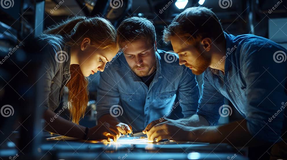 Focused Team Working on Project in Workshop Stock Image - Image of ...