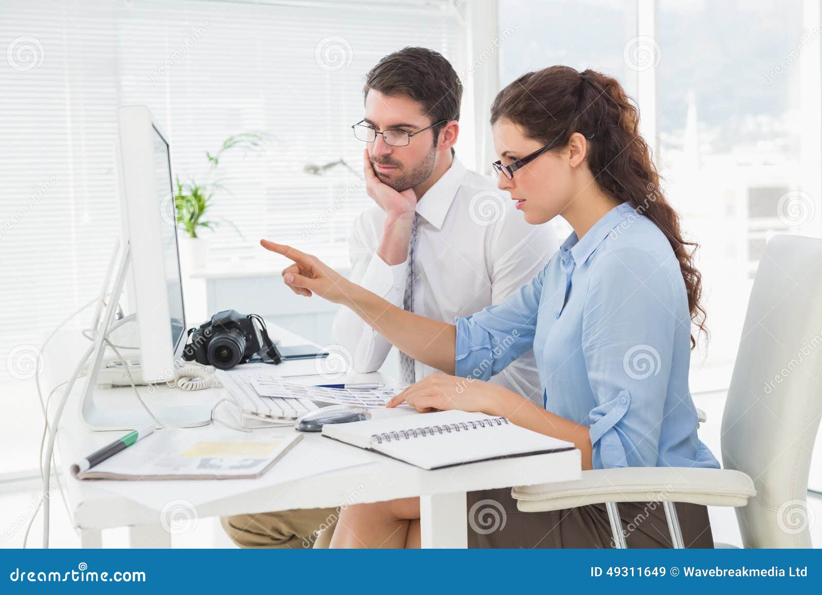 Focused Teamwork Interacting and Pointing Computer Stock Image - Image ...