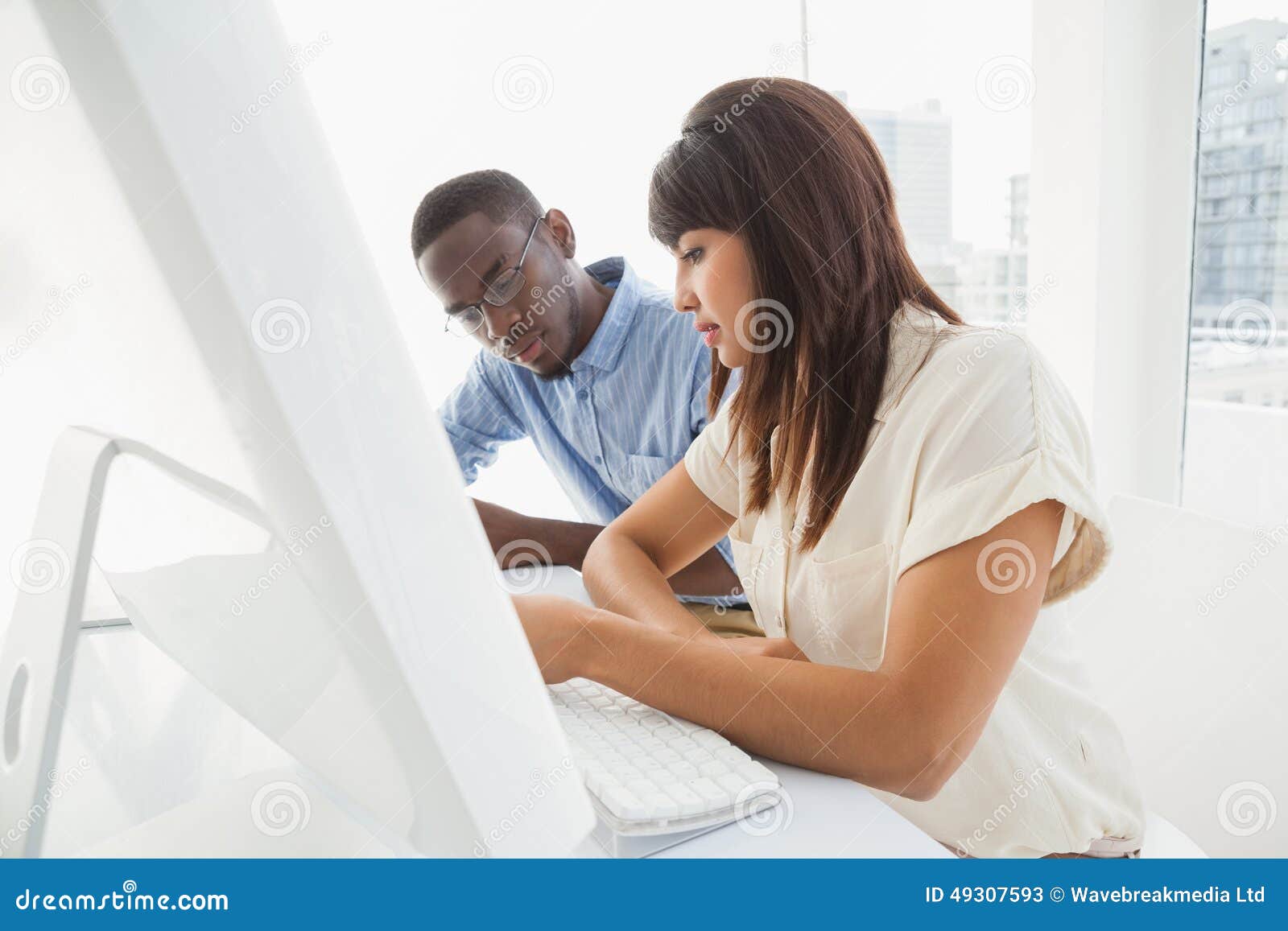 Focused Teamwork Using Computer Monitor Stock Image - Image of ...