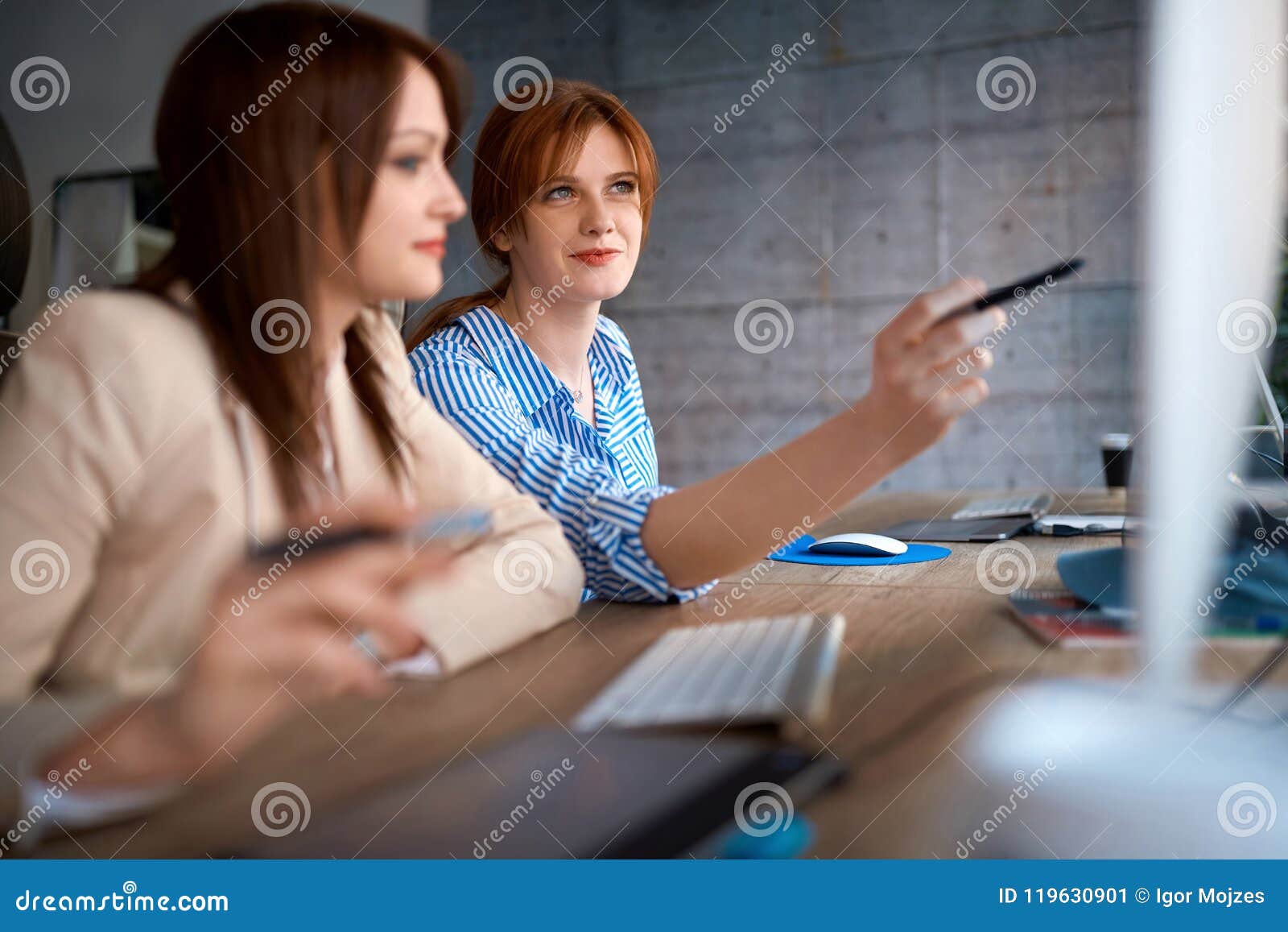 Focused Teamwork Women Designer Working on Computer for New Project ...