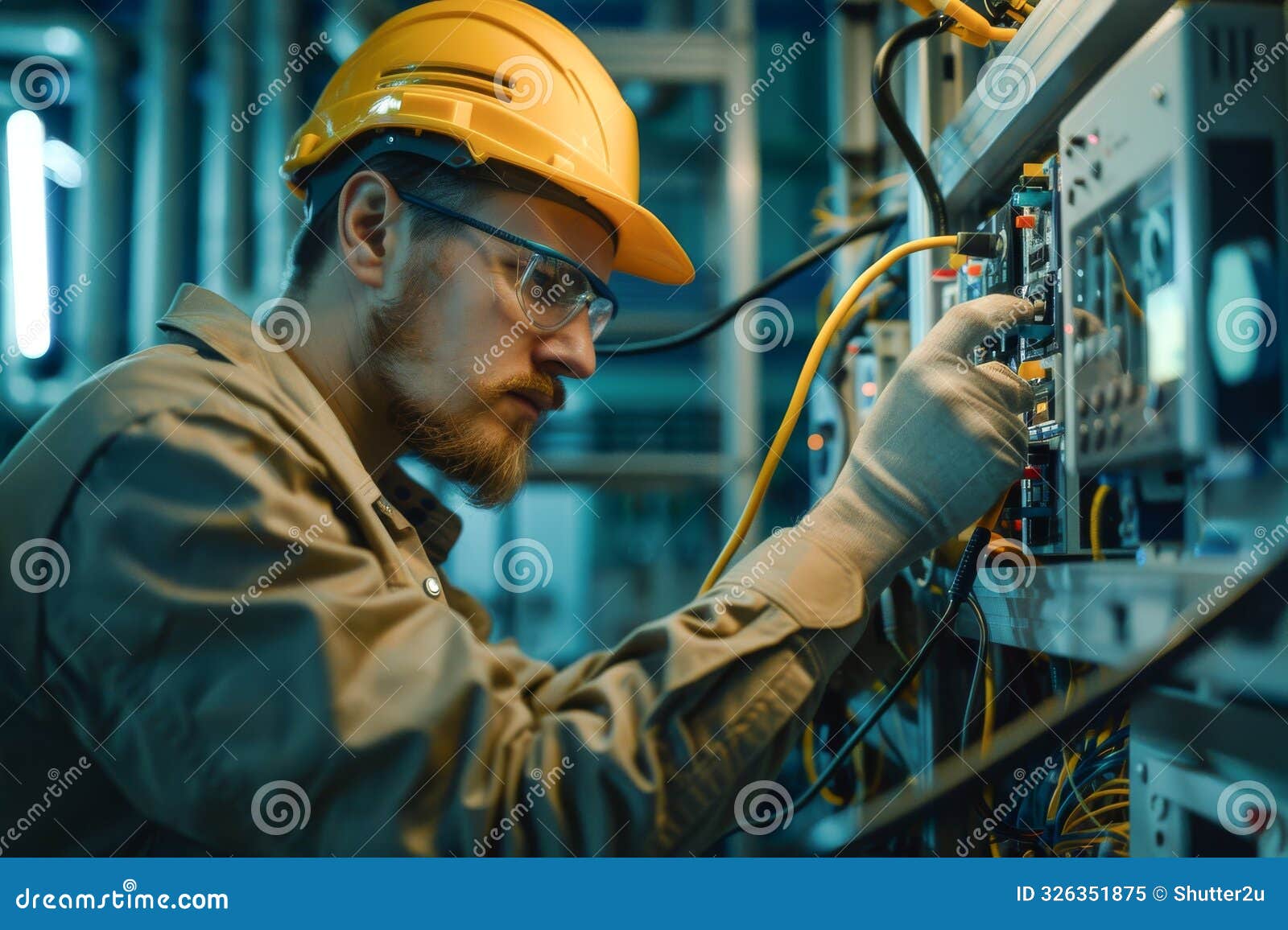 Focused Technician Using a Multimeter To Troubleshoot Electrical ...