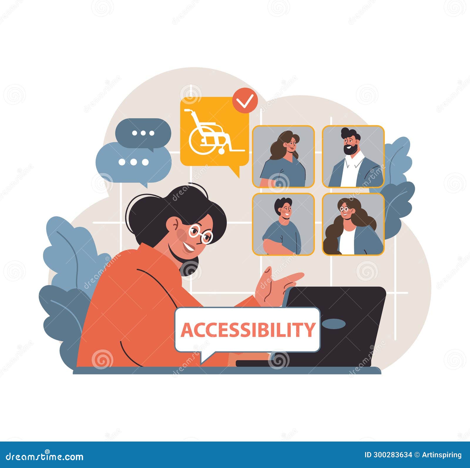 Focused Woman at Computer Emphasizing Accessibility. Flat Vector ...