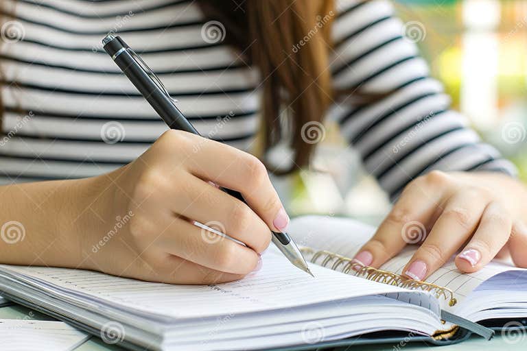 Focused Woman Multitasking, Hand Writing Notes on Notepad while ...