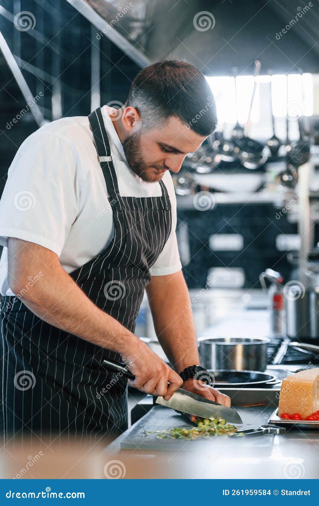 Focused on Work. Chef is on the Kitchen Preparing Food Stock Photo ...