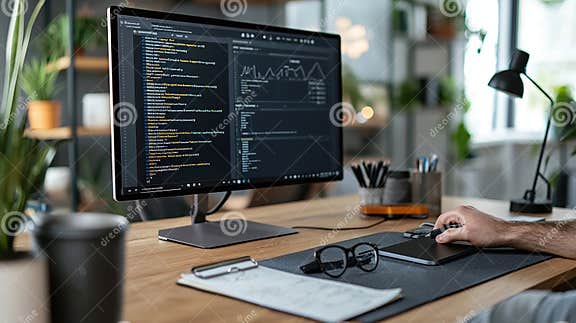 A Focused Workspace Featuring a Computer Screen Displaying Code Ideal ...