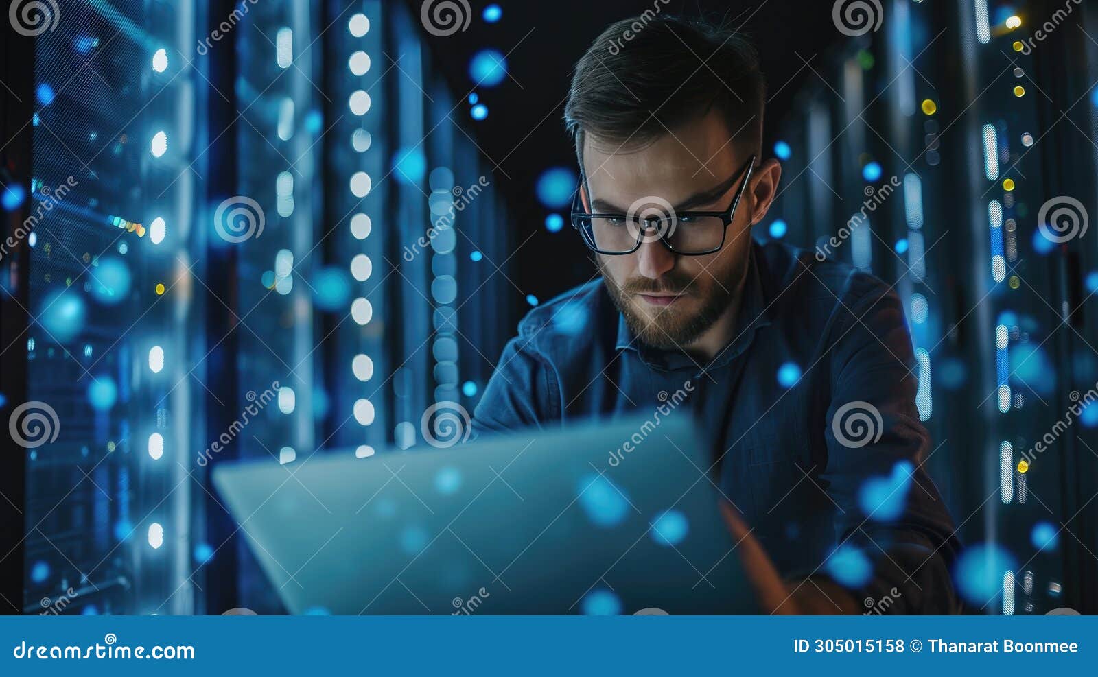 A Focused Young Man Engrossed in His Work on a Laptop Computer, Ai ...