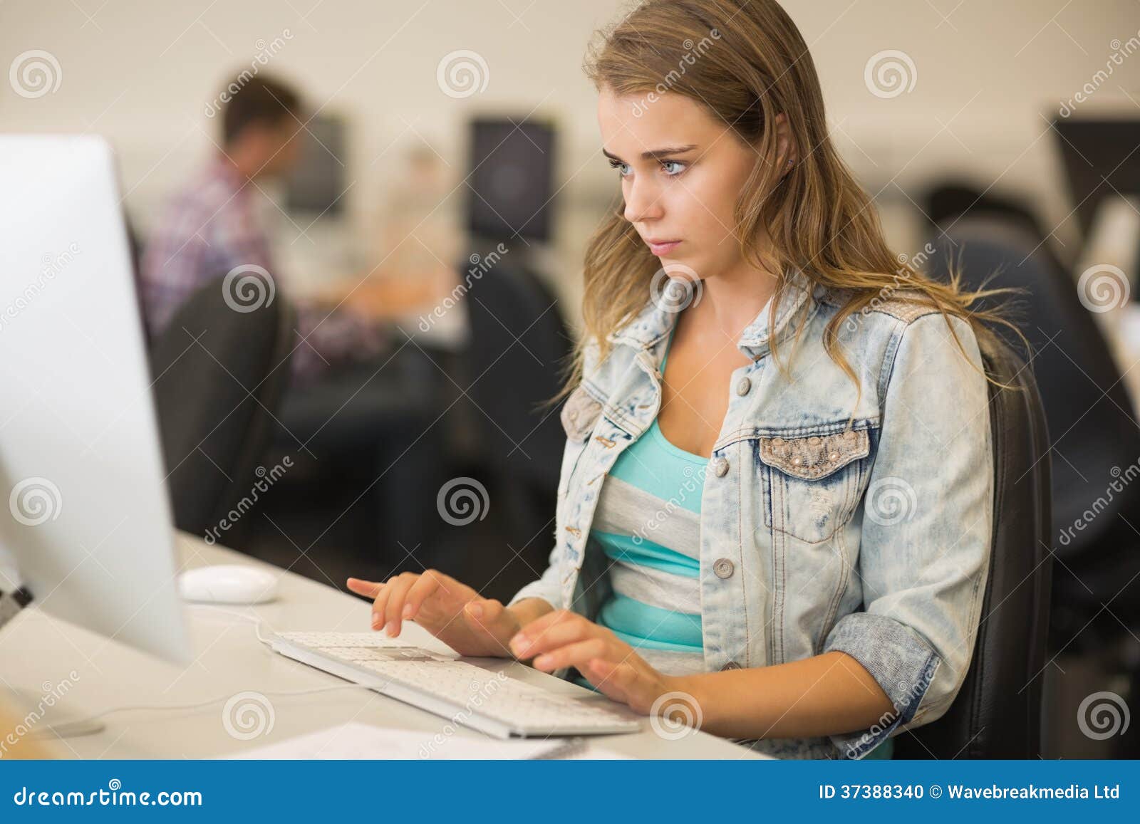 Focused Young Student Working in the Computer Room Stock Photo - Image ...