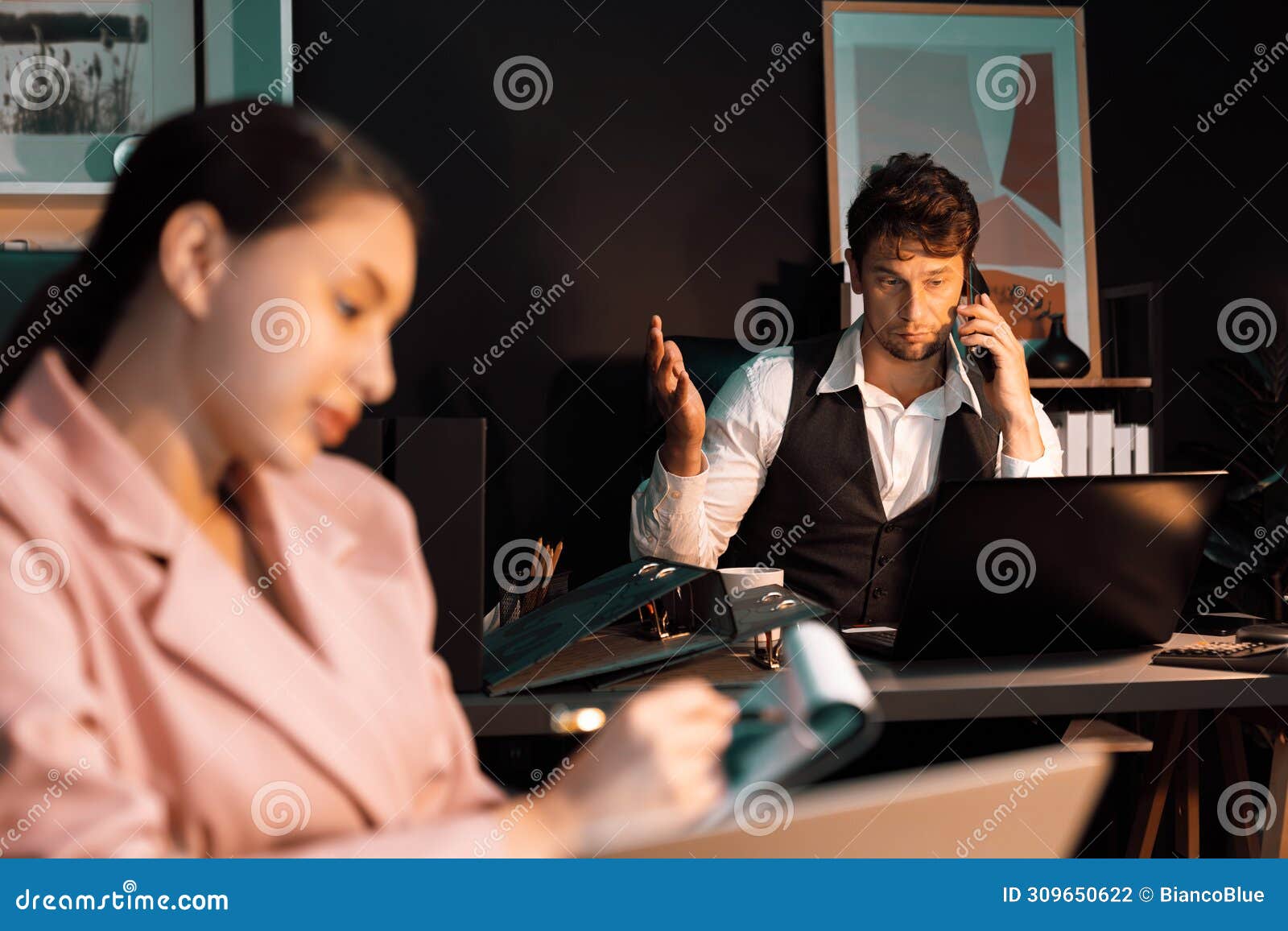 Focusing Businessman Calling with Customer for Creative Business ...