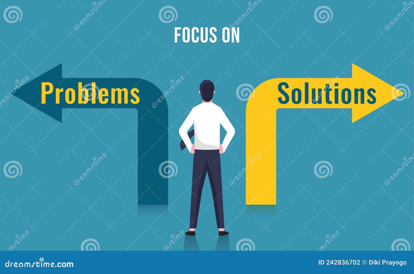 Focusing on Solutions Not on Problems Concept. Businessman Standing at ...