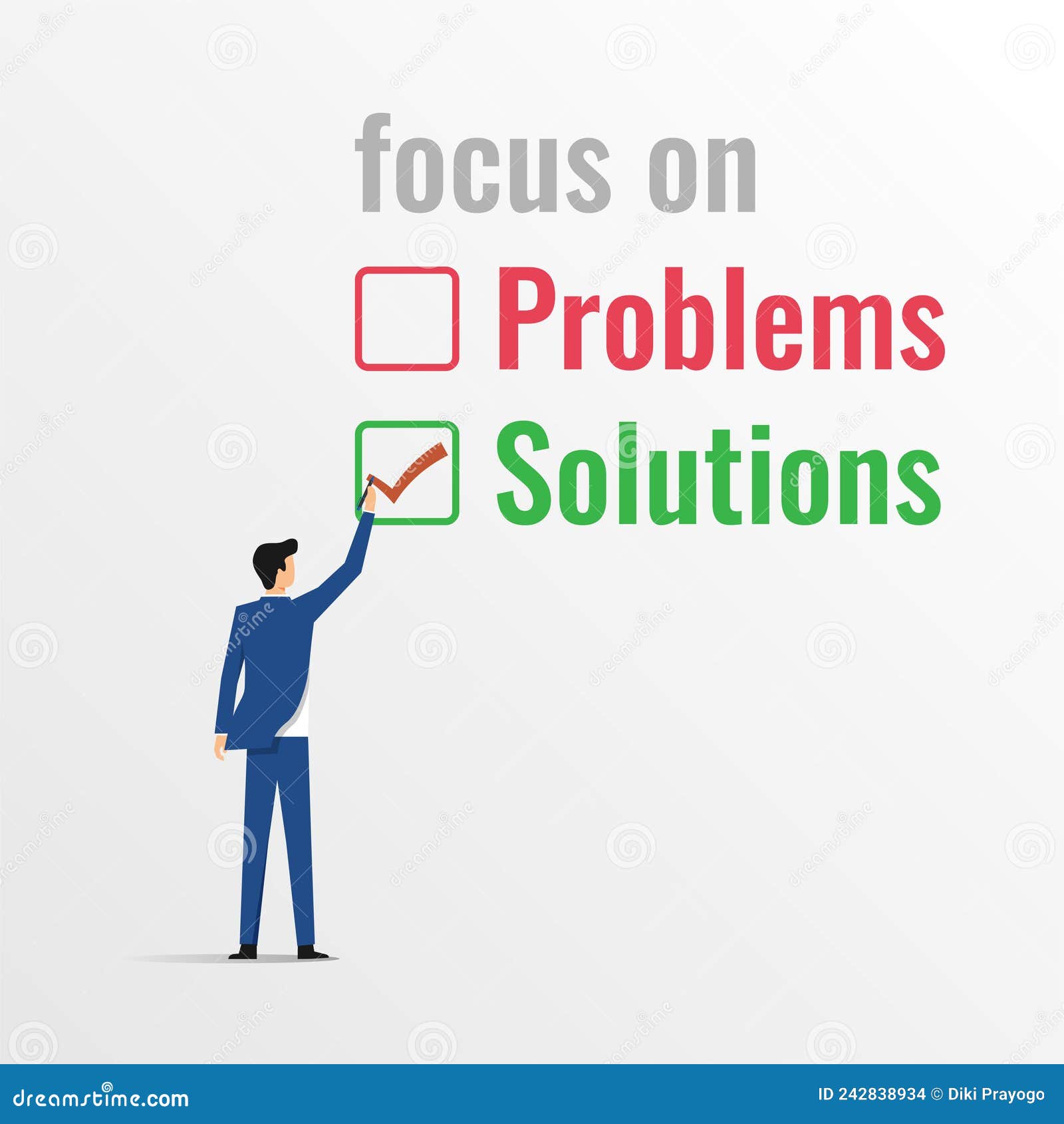 Focusing on Solutions Not on Problems Concept. Businessman Writing ...