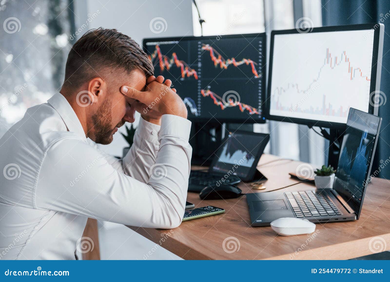 Focusing on the Work. Young Businessman in Formal Clothes is in Office ...