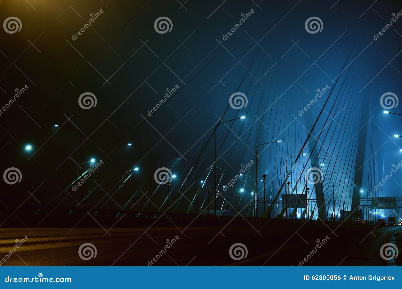 Fog on the bridge at night stock photo. Image of nature - 62800056