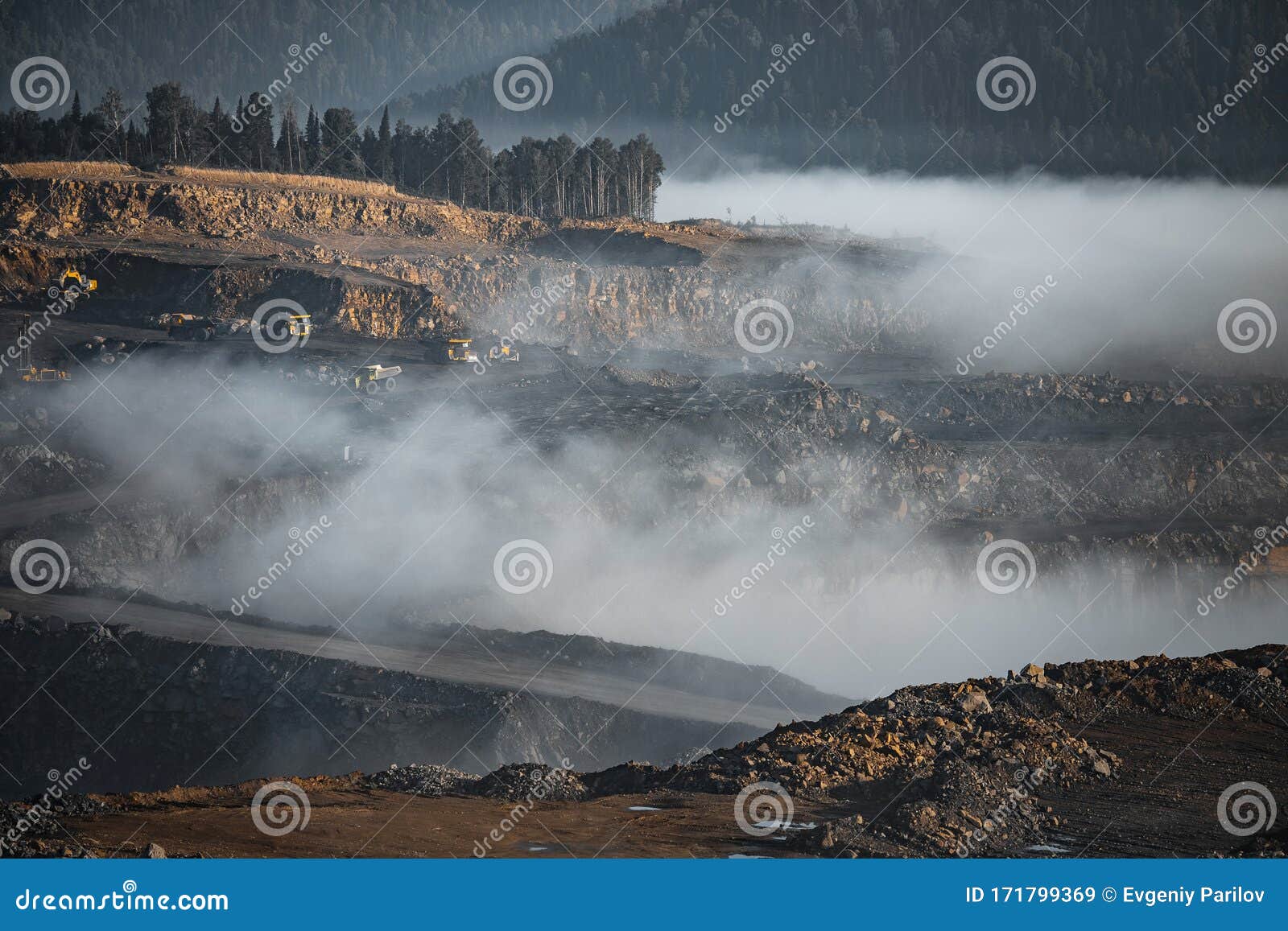 Fog on Open Mine Minerals Mining of Coal, Gold, Diamonds, Copper Stock ...