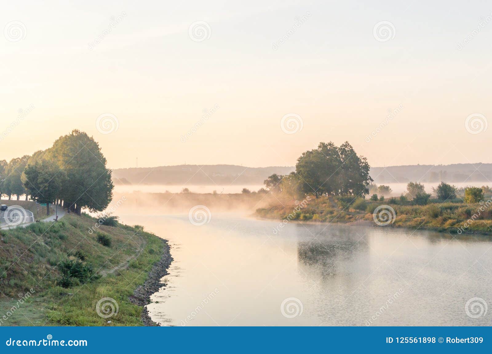Fog Over Border River Oder in the Morning. Stock Photo - Image of ...