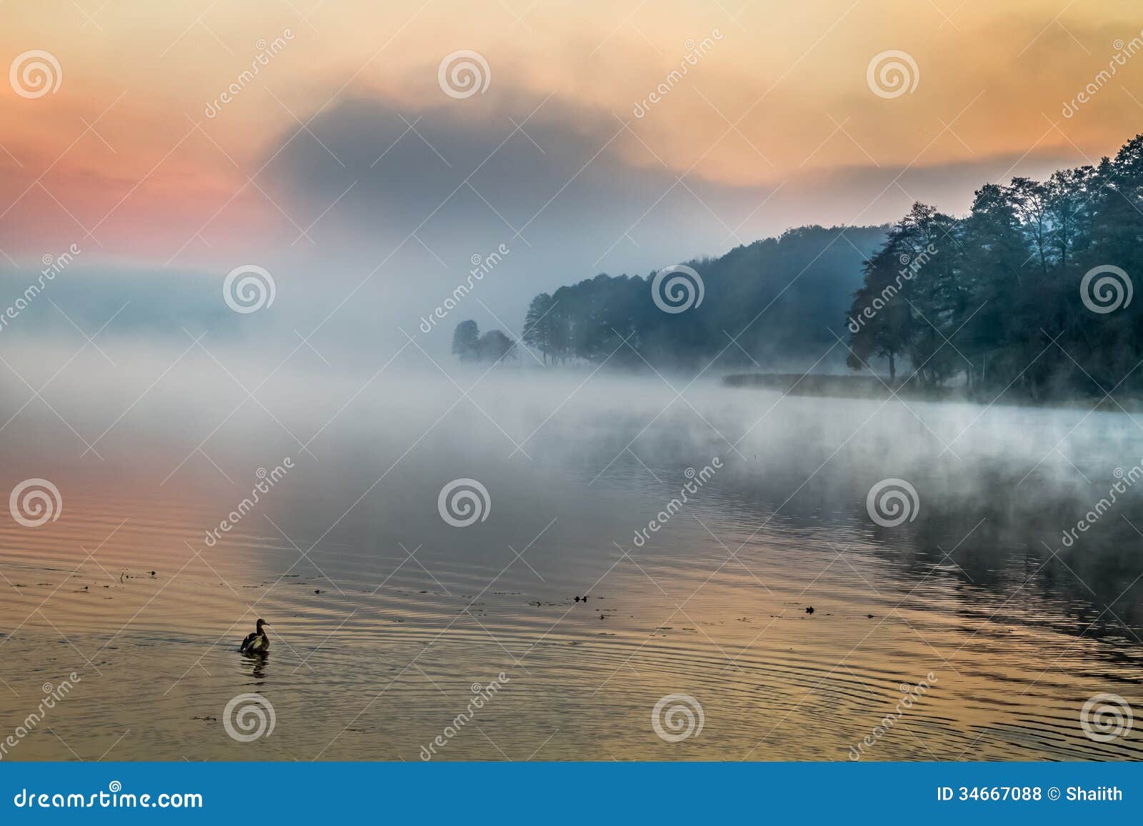 Fog Over the Lake at Sunrise Stock Photo - Image of orange, autumn ...