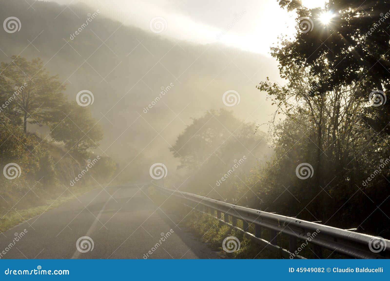 Fog on the road stock photo. Image of outside, sunrise - 45949082