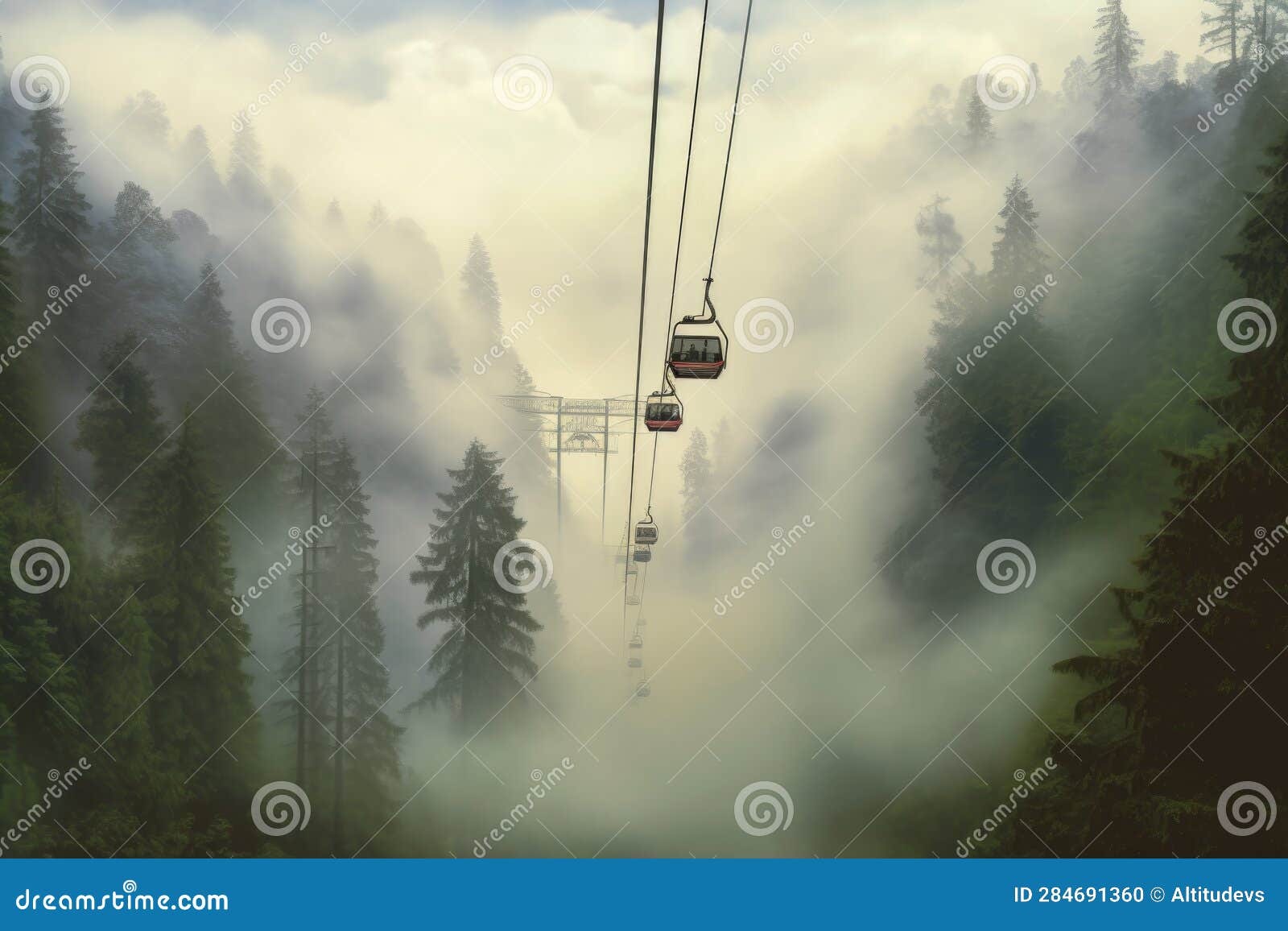 Fog Rolling in Over a Ski Lift Ride, Creating a Dreamy Scene Stock ...