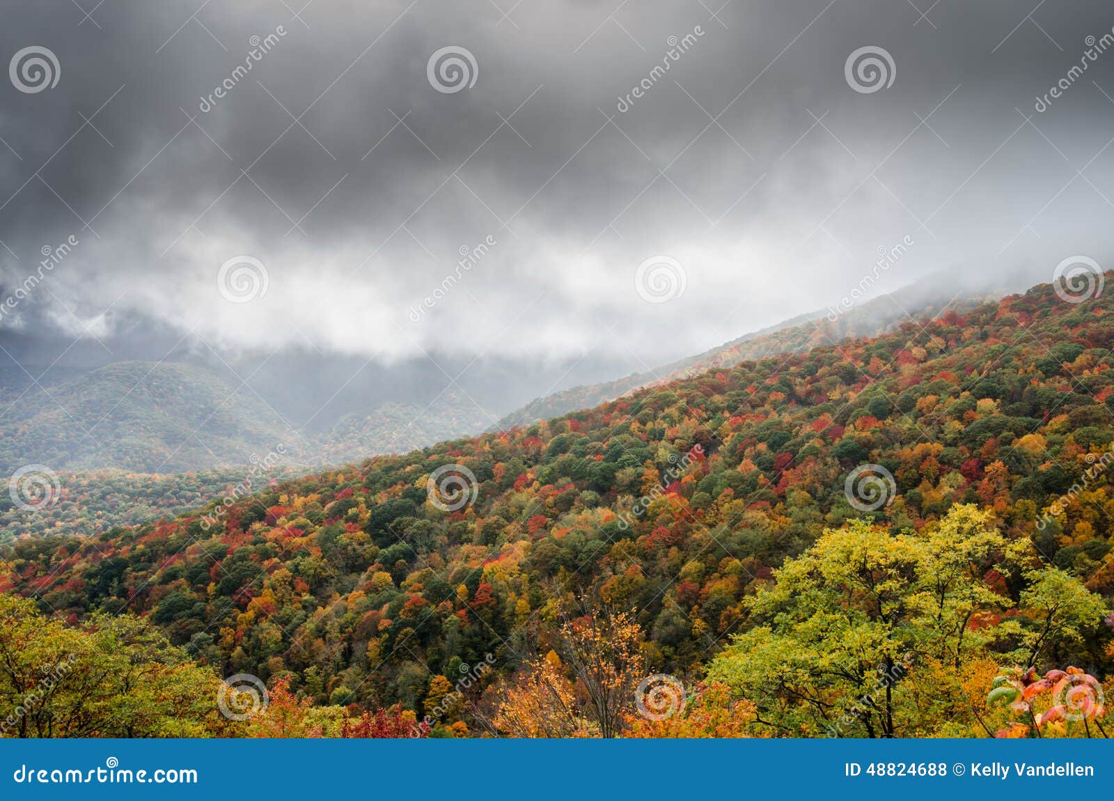 Fog Rolls in Over Mountain Slop in Fall Stock Photo - Image of ...