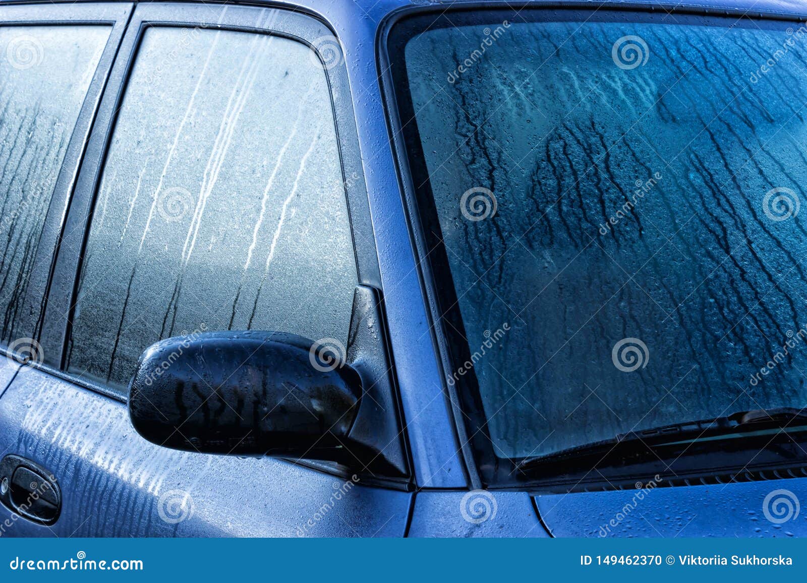 Fogged Part of the Car, Windshield, Part of the Front Door and Mirrors ...